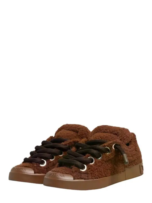 Dolce & Gabbana Faux-shearling Low-top Sneakers - Brown