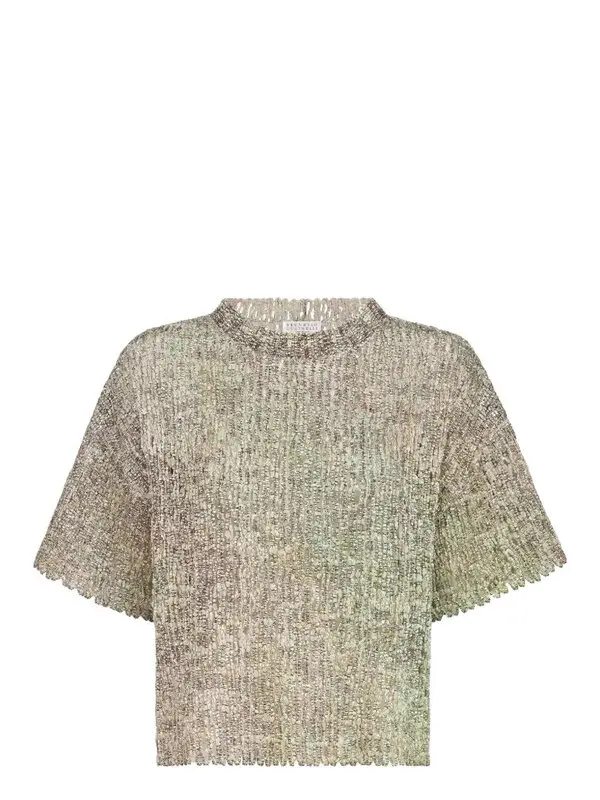 Brunello Cucinelli Mohair And Wool Dazzling Craquelé-embroidery T-shirt - Neutrals