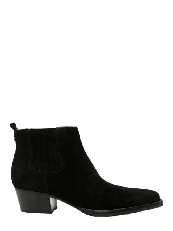 Guess Suede Block-heel Ankle Boots With Silver-tone Logo Plaque - Black