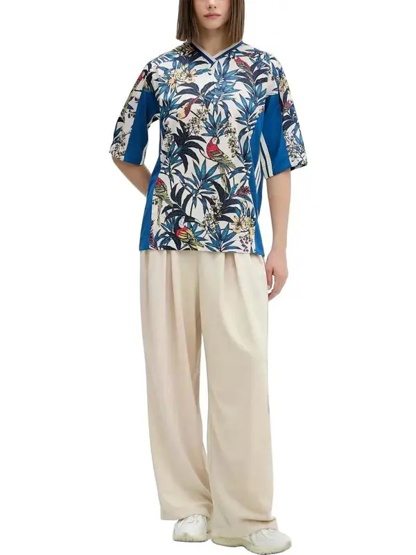 Adidas X Farm Rio Floral Print V-neck T-shirt - Blue