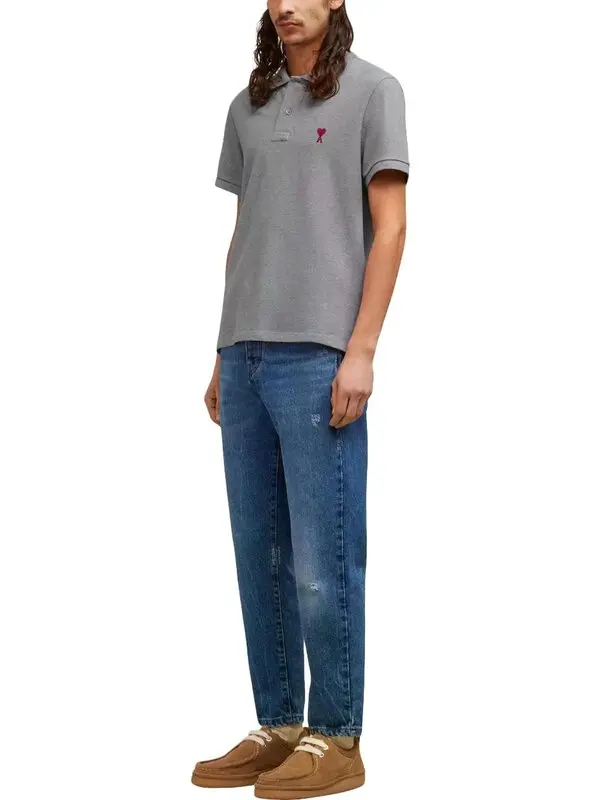 AMI Paris Embroidered Logo Polo Shirt - Grey