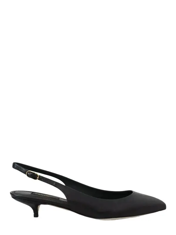 Dolce & Gabbana Leather Pointed Toe Kitten Heel Slingbacks - Black