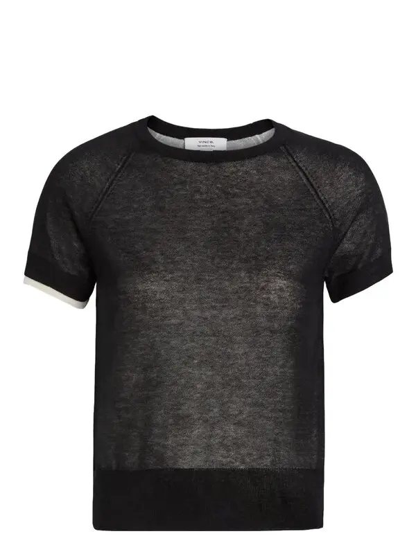 Vince Raglan Sleeve Semi-sheer Top - Black