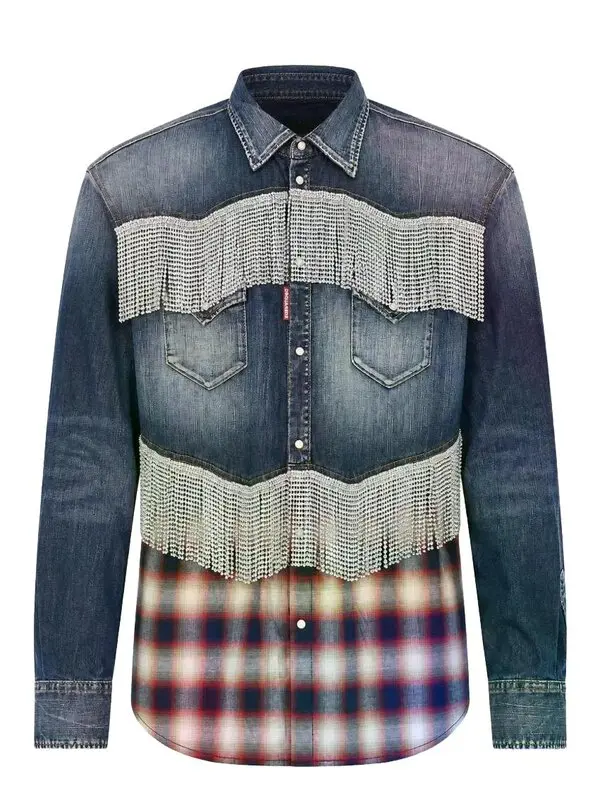 Dsquared2 Strass-embellished Panelled Shirt - Blue