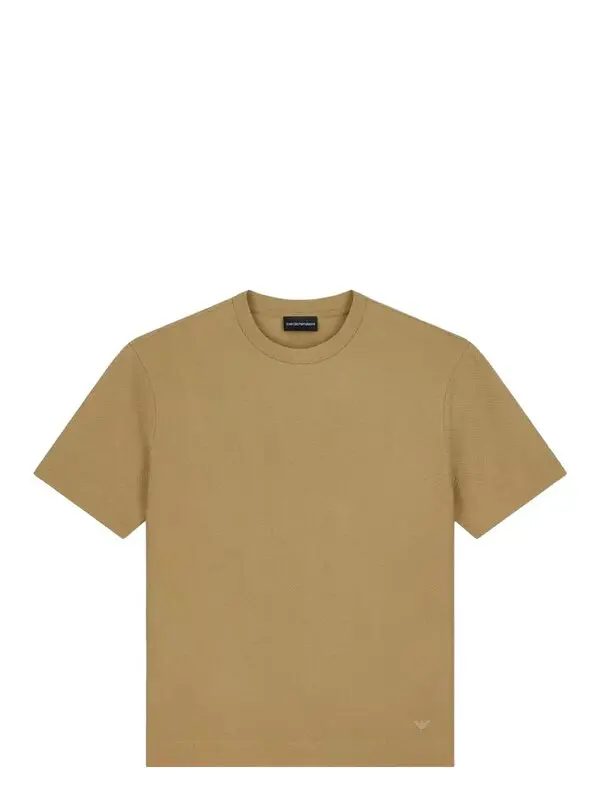 Emporio Armani Herringbone-pattern Embroidered-logo T-shirt - Neutrals