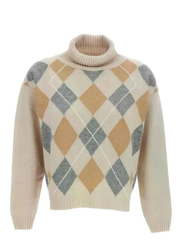 Lorena Antoniazzi Argyle Knit Roll Neck Sweater - Neutrals