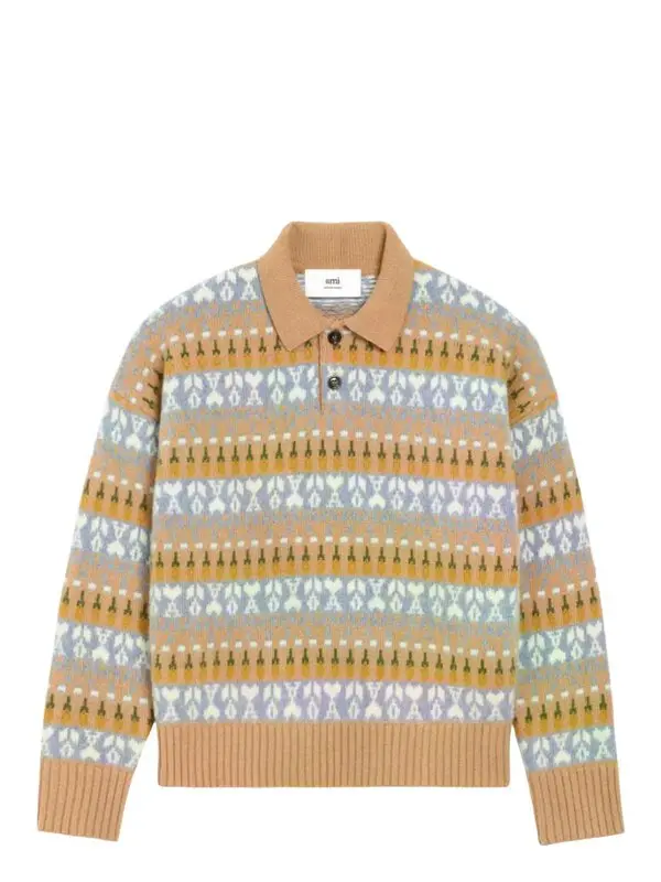 AMI Paris Jacquard-knit Polo Sweater - Neutrals