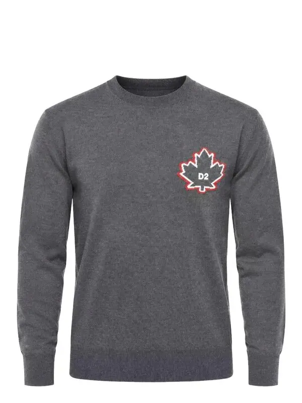 Dsquared2 Logo Patch Wool Crew Neck Sweater - Grey