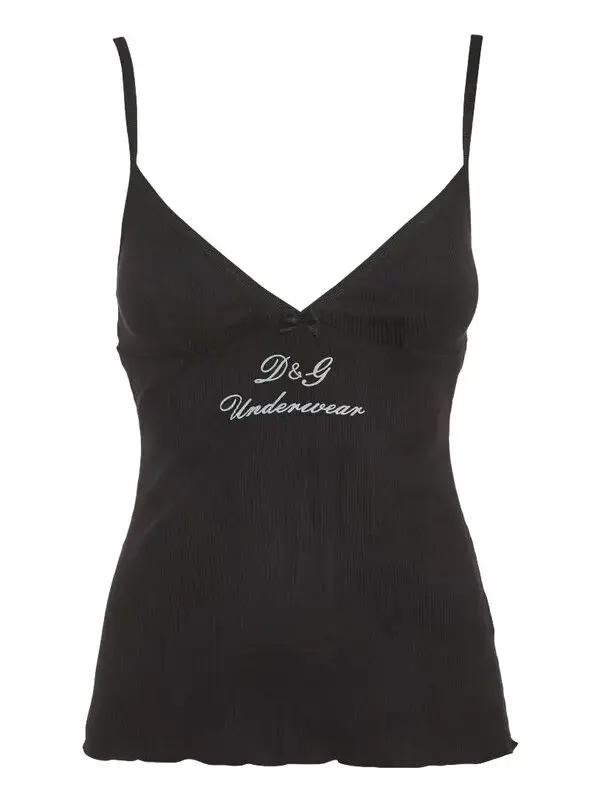 Dolce & Gabbana Rib-knit Camisole With Logo Print - Black