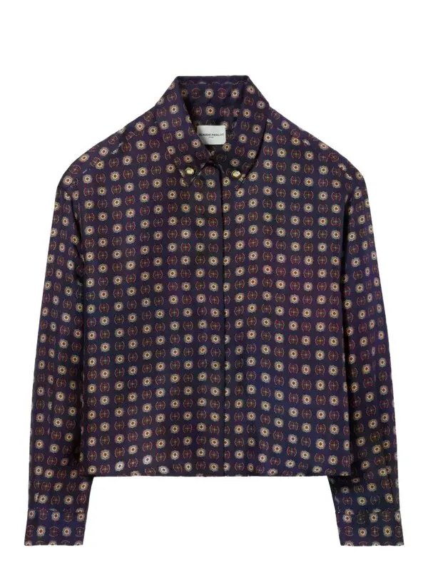 Claudie Pierlot Printed Silk Shirt With Jewelled Buttons - Blue