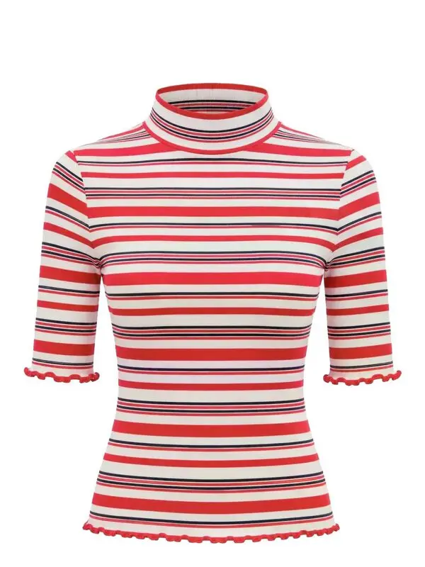 Tommy Hilfiger Striped High Neck T-shirt - Red