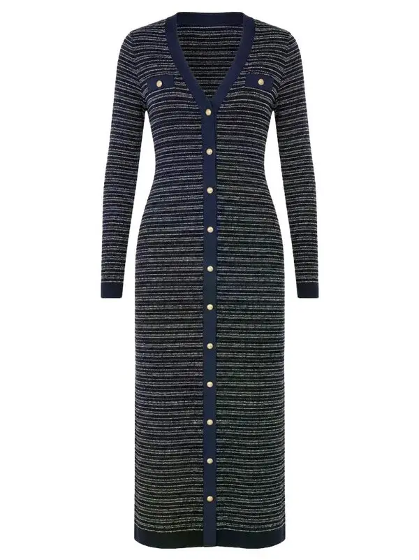 Tommy Hilfiger Striped V-neck Midi Dress - Blue