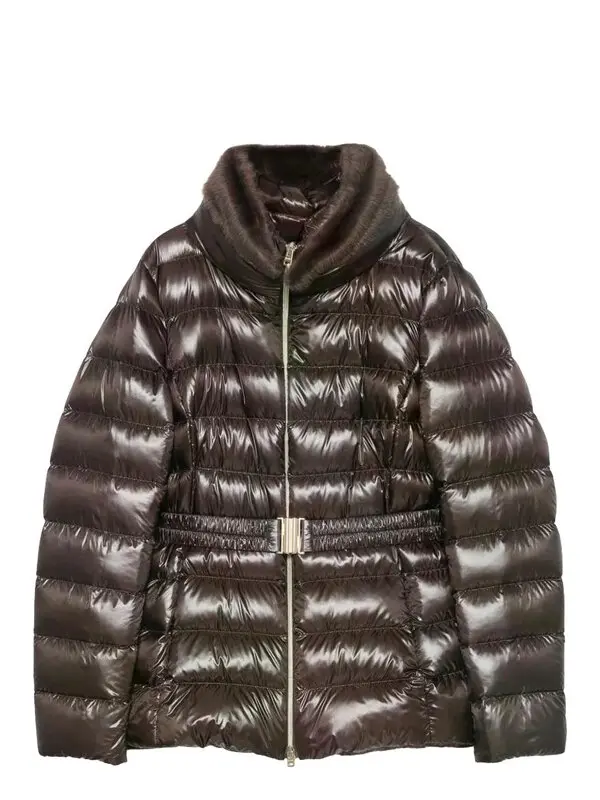 Herno Belted Faux Fur Collar Padded Jacket - Brown