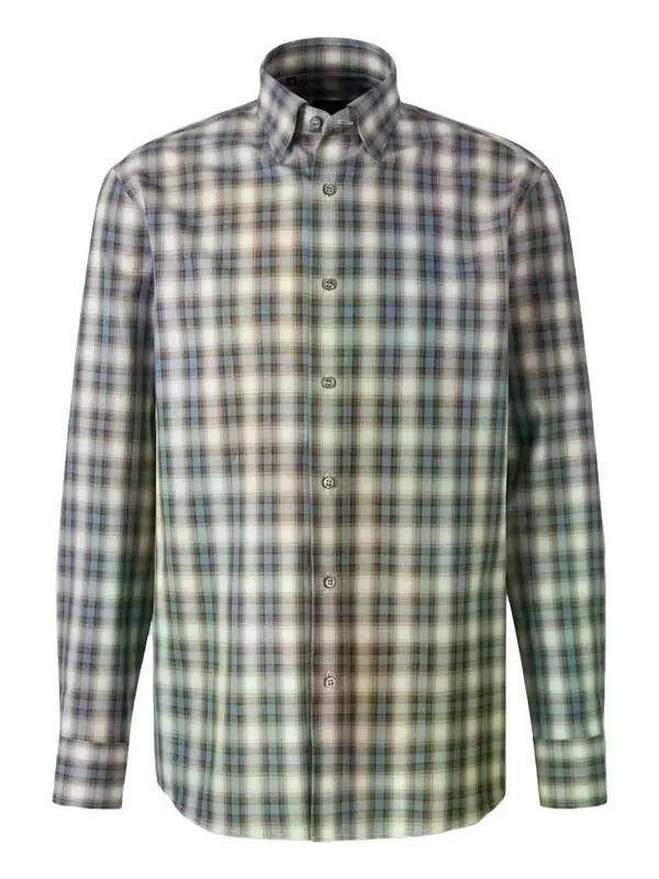 Brioni Check-print Button-down Shirt - Blue