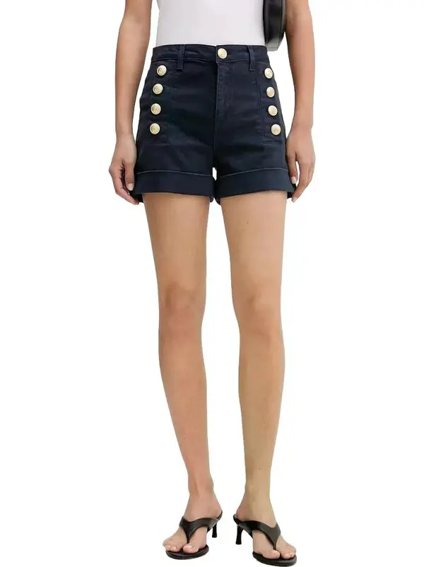 VICOLO Button-embellished Turn-up Denim Shorts - Blue