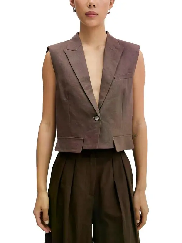VICOLO Padded Shoulder Notched Lapel Vest - Brown