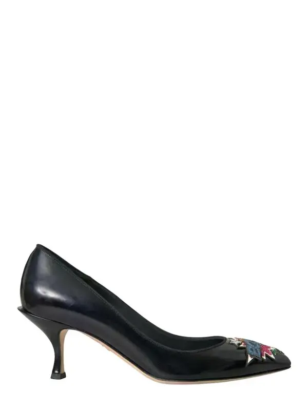 Dolce & Gabbana Patch Embellished Leather Heeled Pumps - Black