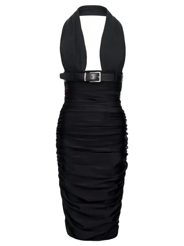 MEDEEA Ruched Halterneck Midi Dress - Black