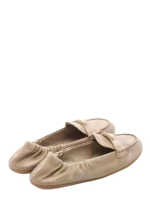 Prada Leather Loafers With Gold-tone Logo Plaque - Neutrals