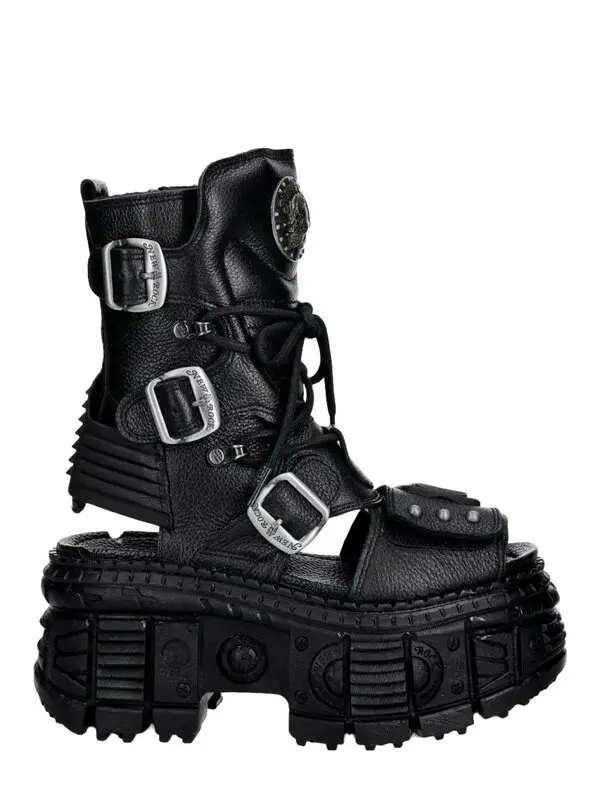 NEW ROCK Buckle-fastening Platform Sandals - Black