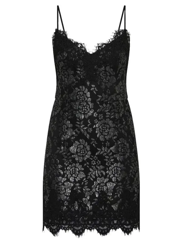 Rebecca Vallance Metallic Floral Lace Mini Dress - Black