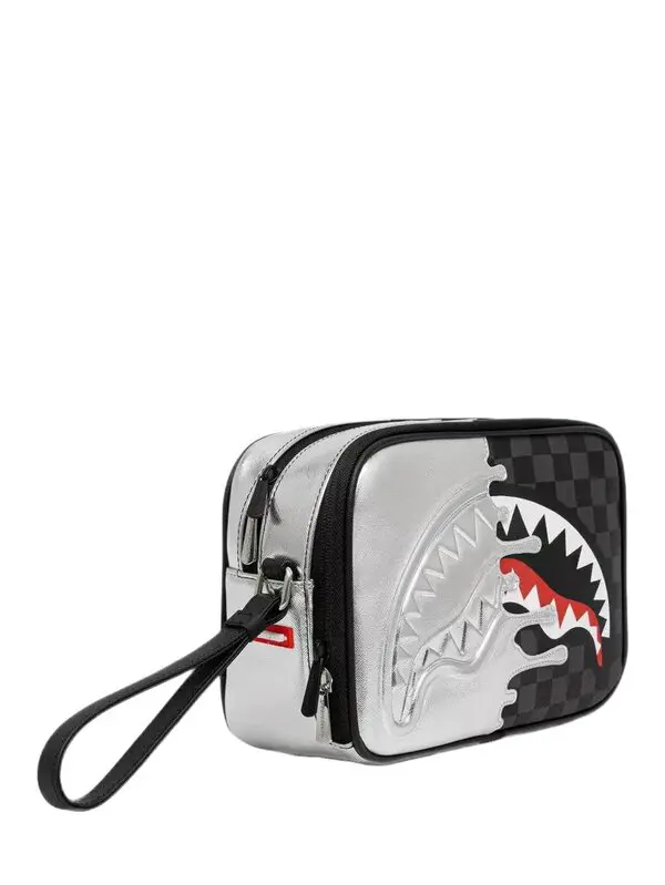 SPRAYGROUND Shark Mouth Checkered Makeup Bag - Silver