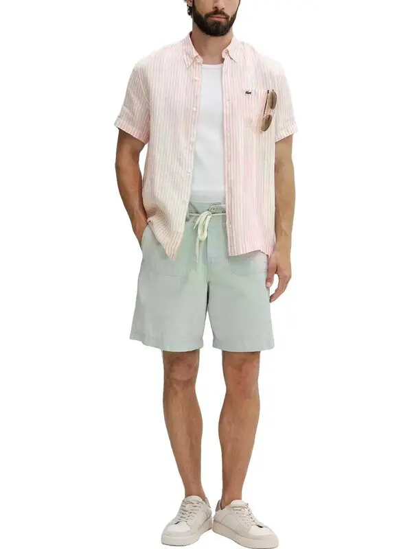 Lacoste Striped Short-sleeve Linen Shirt - Pink