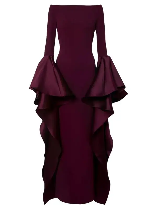 Solace London Astria Flared-sleeve Maxi Dress - Purple