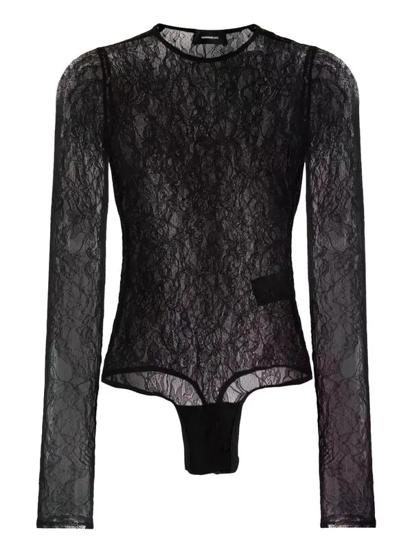 Wardrobe.NYC Sheer Lace Bodysuit - Black