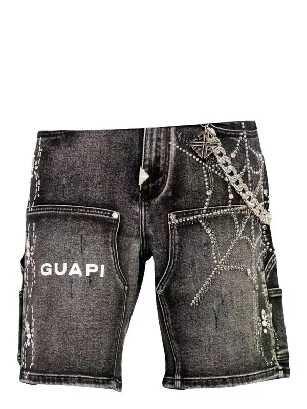 GUAPI Spiderweb Embellished Denim Shorts - Grey