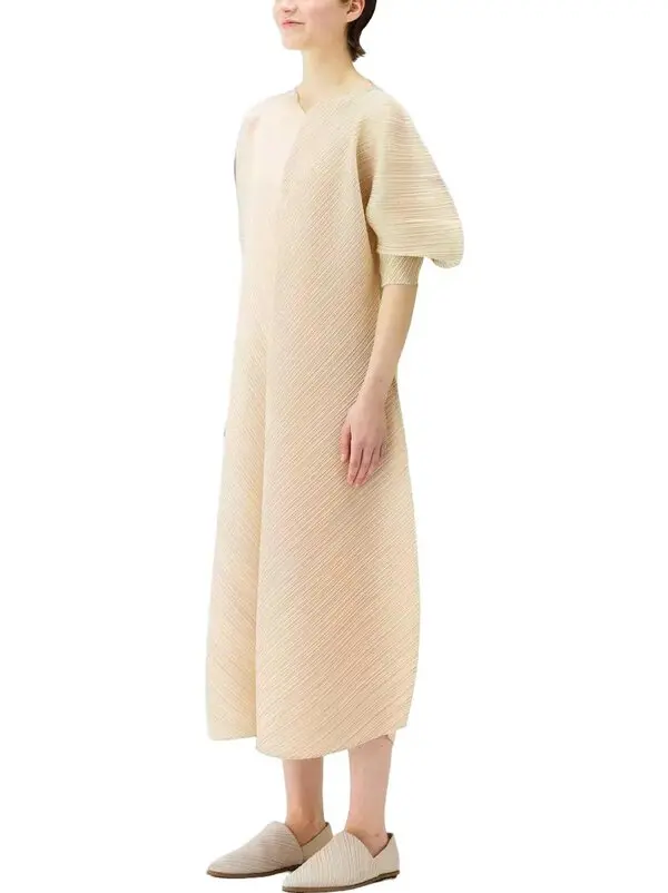 Issey Miyake Beige Pleated Midi Dress - Neutrals