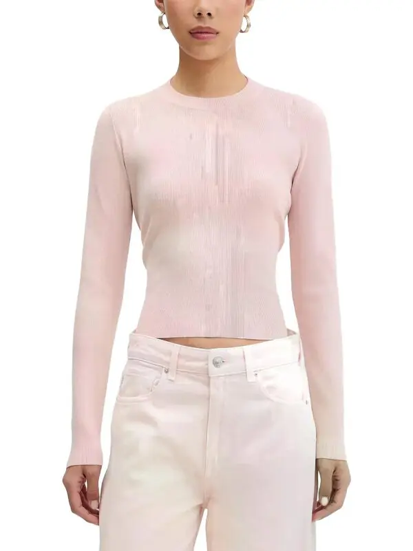 VICOLO Tie-back Ribbed Long-sleeve Top - Pink