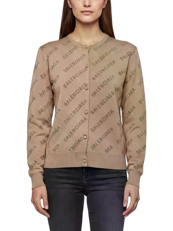 Balenciaga Logo Print V-neck Cardigan - Brown