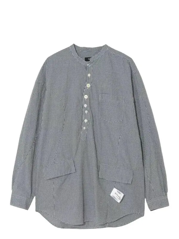 Undercover Gingham-check Band-collar Shirt - Blue