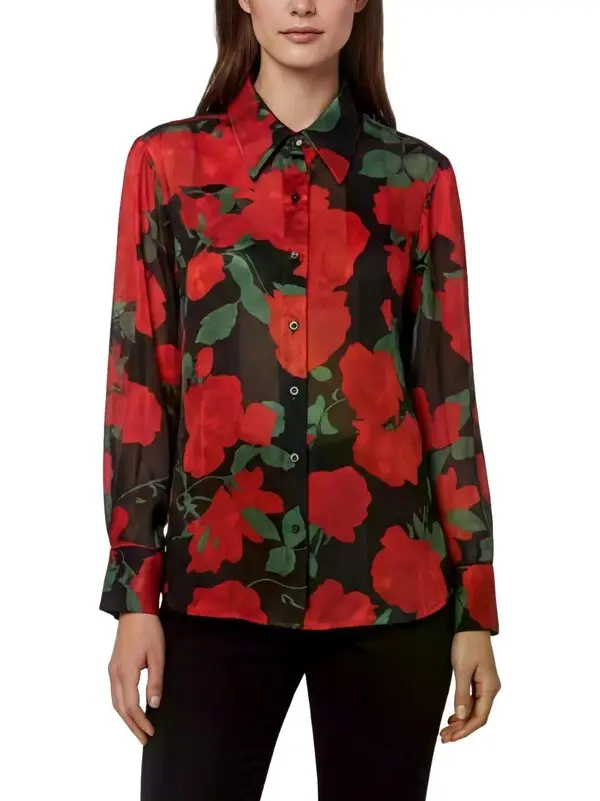Saint Laurent Floral Print Semi-sheer Shirt - Black