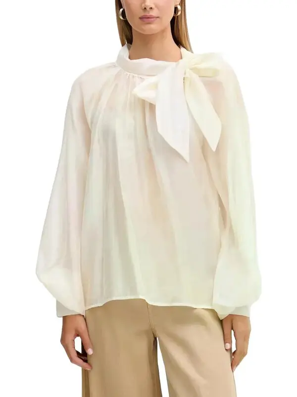 VICOLO Bow Detail Long Sleeve Blouse - Neutrals