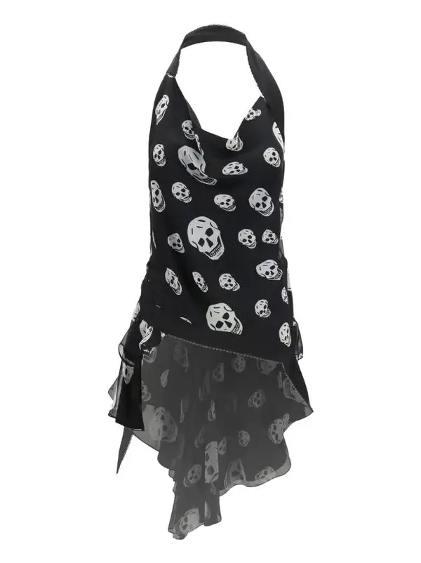 Alexander McQueen Skull Print Halterneck Blouse - Black