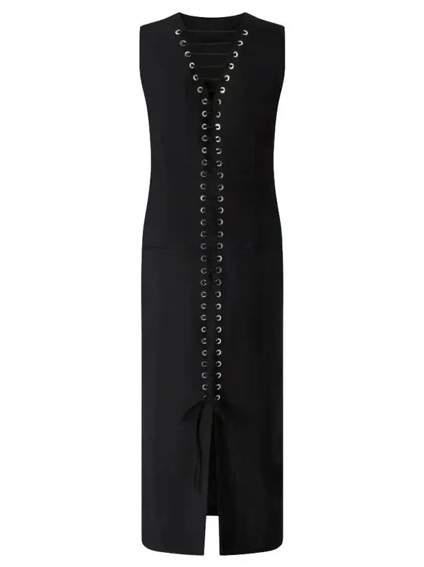 Pinko Sleeveless V-neck Dress With Eyelet And Lace-up Detail - Black