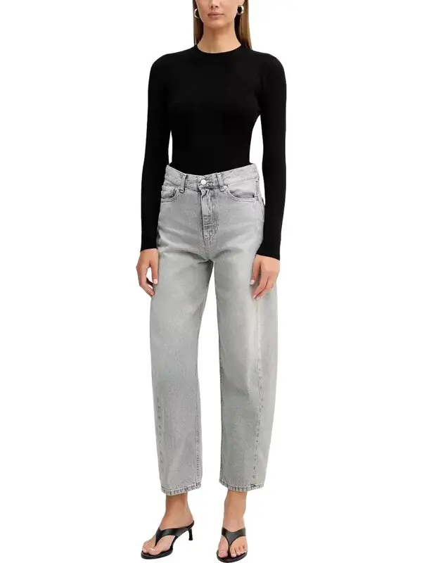 VICOLO Tie-back Ribbed Long-sleeve Top - Black