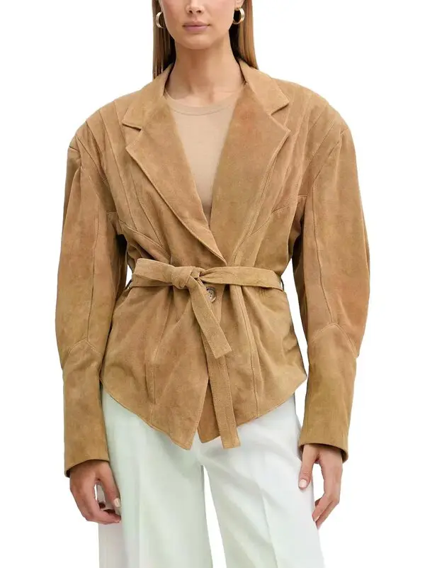 VICOLO Belted Suede Jacket - Neutrals