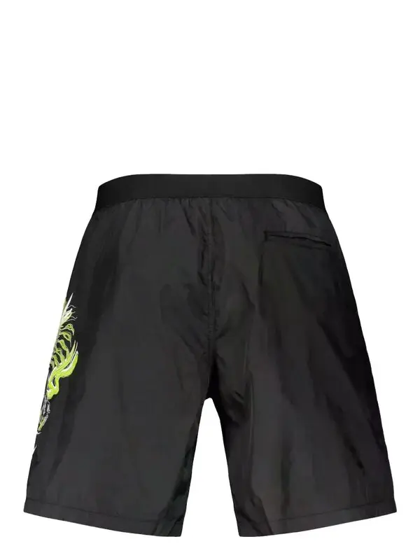 PLEIN SPORT Graphic Print Logo-waistband Swim Shorts - Black