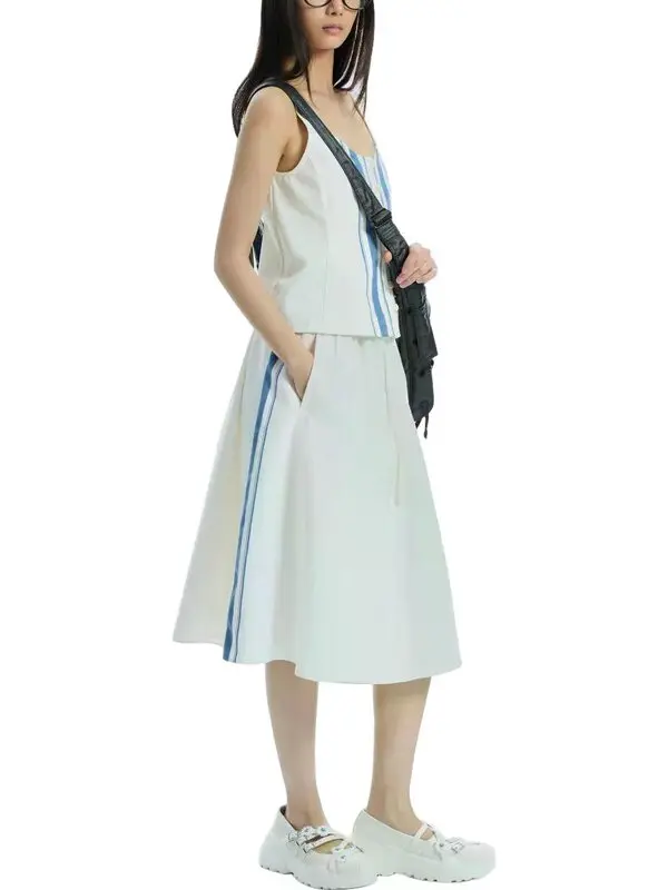 LOW CLASSIC Stripe Detail Drawstring Midi Skirt - Blue