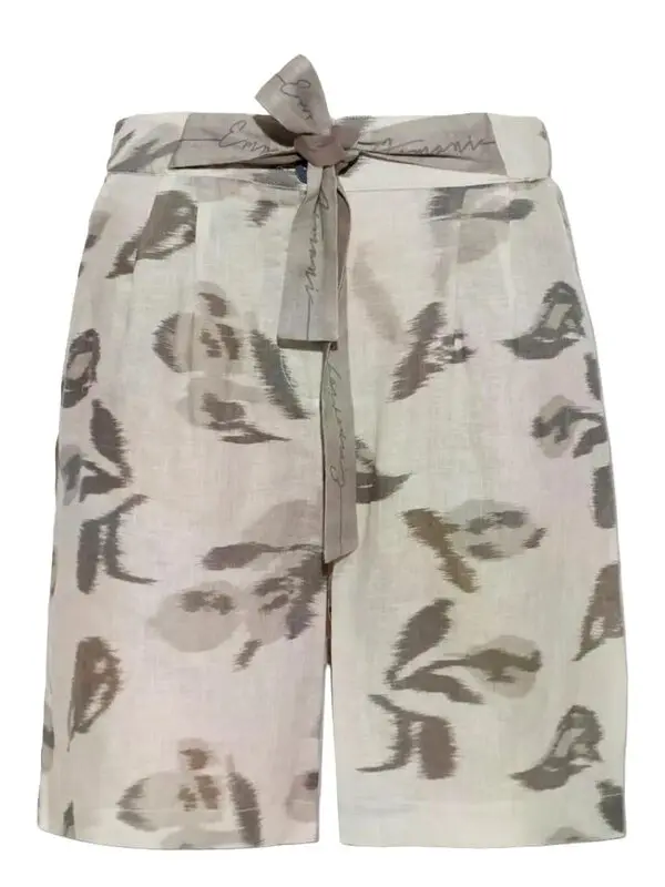 Emporio Armani Printed Linen Shorts - Grey