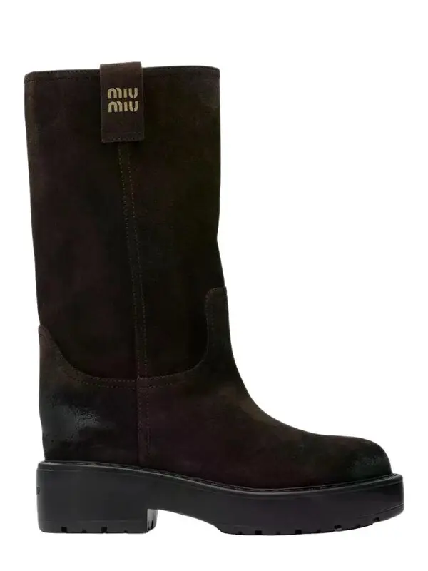 Miu Miu Suede Pull-on Boots - Brown