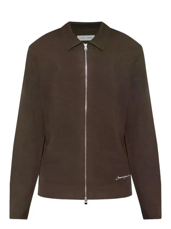 SAMSOE SAMSOE Zip-up Polo-collar Cardigan With Embroidered Logo - Brown