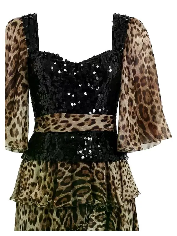 Dolce & Gabbana Sequin-embellished Leopard-print Maxi Dress - Neutrals