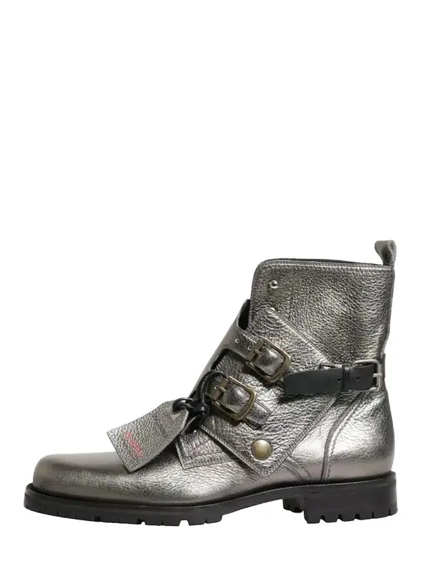 Dolce & Gabbana Metallic Buckle Ankle Boots - Silver