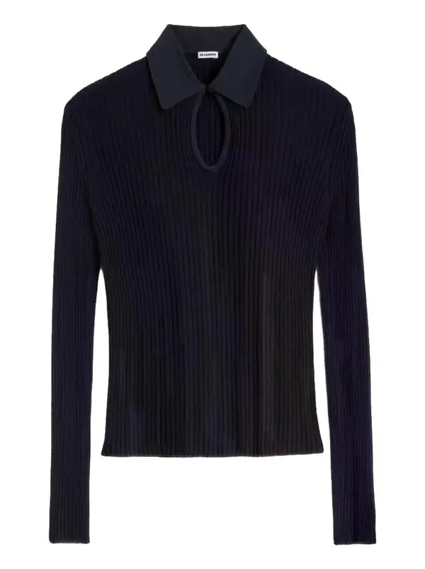 JIL SANDER Ribbed-knit Polo Top - Blue