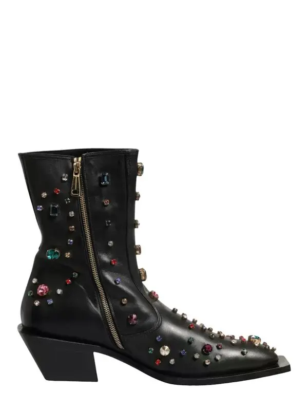 Dolce & Gabbana Embellished Leather Ankle Boots - Black