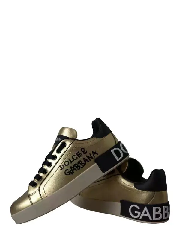 Dolce & Gabbana Portofino Metallic Leather Sneakers - Gold